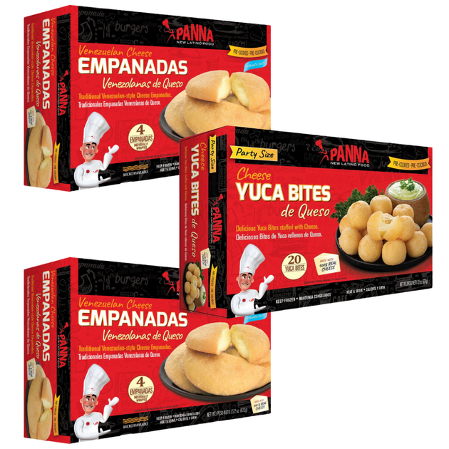 2 Boxes of Venezuelan Cheese Empanadas x4 Full Size + 1 Box of Yuca Bi ...